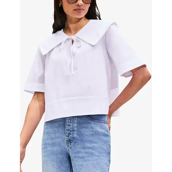 RO&ZO Statement Collar Cotton Poplin Blouse