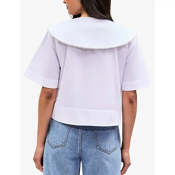 RO&ZO Statement Collar Cotton Poplin Blouse