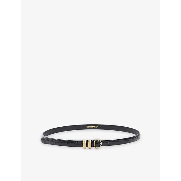 Sandro Branded-buckle Mock-croc Leather Belt