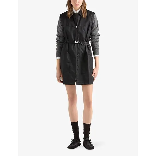 Prada Re-nylon Belted Woven Mini Dress