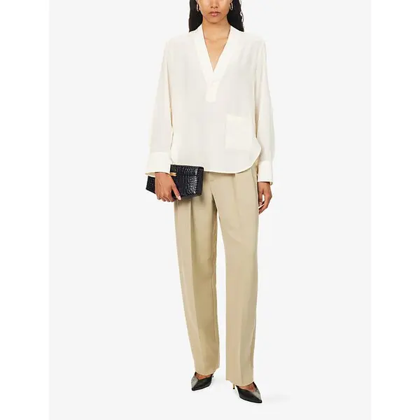 Victoria Beckham V-neck Long Sleeve Silk Blouse