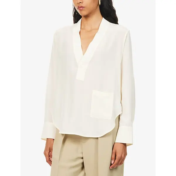 Victoria Beckham V-neck Long Sleeve Silk Blouse