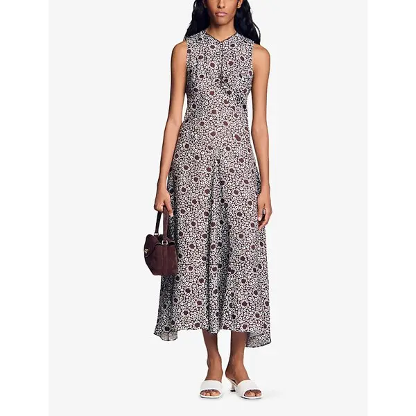 Sandro Sleeveless Daisy Print Woven Maxi Dress