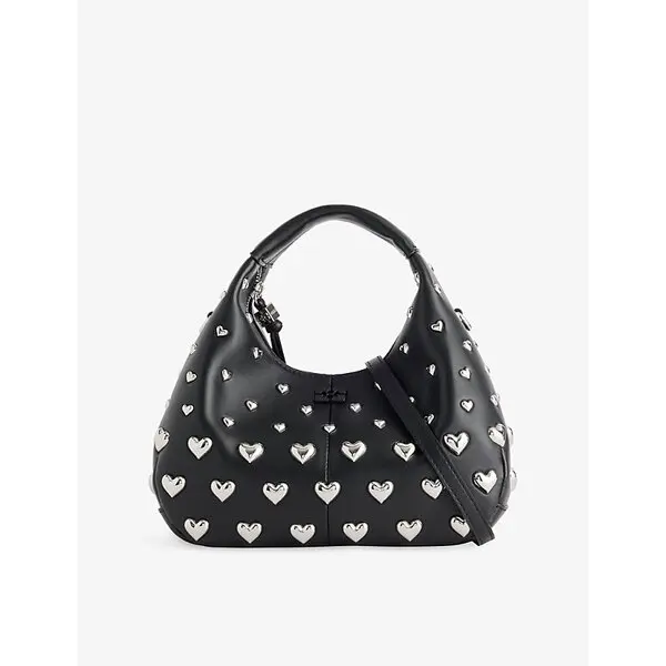 GANNI Mini Heart Leather Hobo Bag - Black