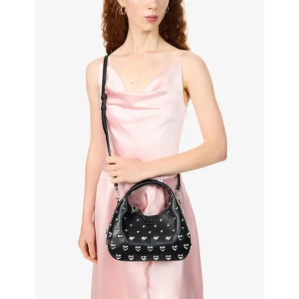 GANNI Mini Heart Leather Hobo Bag - Black