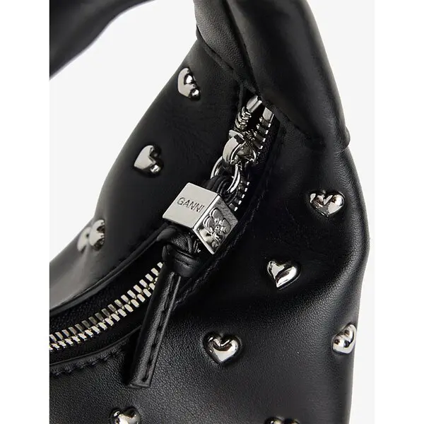 GANNI Mini Heart Leather Hobo Bag - Black