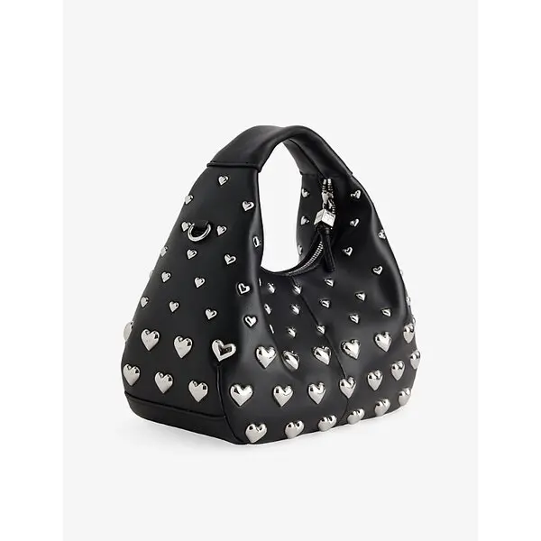 GANNI Mini Heart Leather Hobo Bag - Black