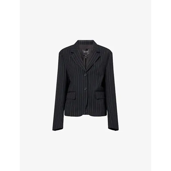 ME+EM Pinstripe Boxy-fit Wool-blend Blazer - Black