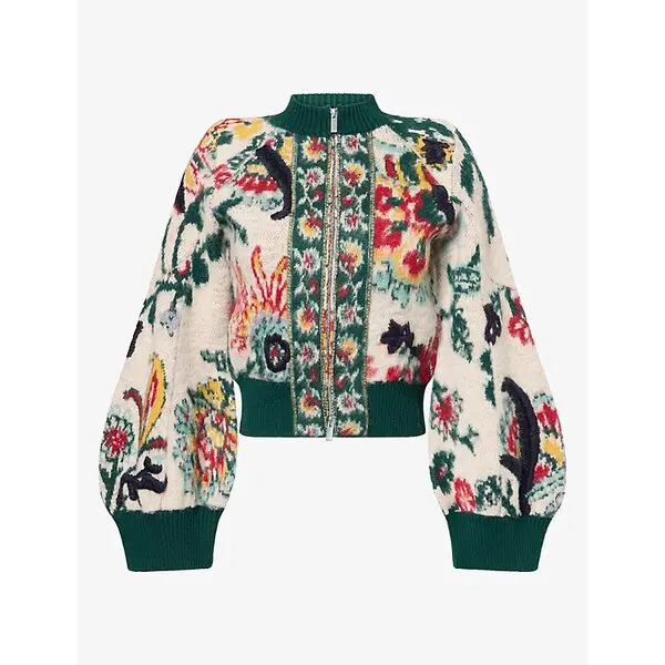 Sacai Floral-pattern Jacquard Knitted Wool Blouson Jacket