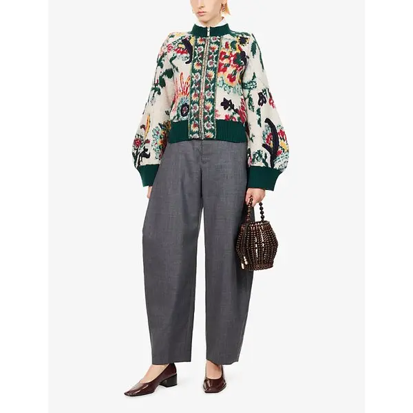 Sacai Floral-pattern Jacquard Knitted Wool Blouson Jacket