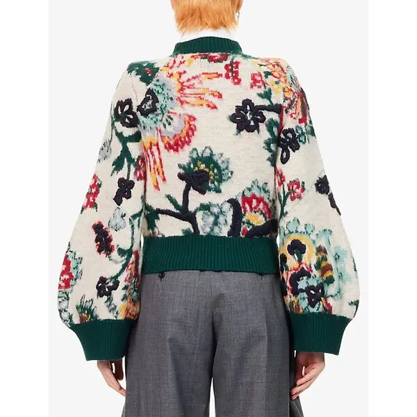 Sacai Floral-pattern Jacquard Knitted Wool Blouson Jacket