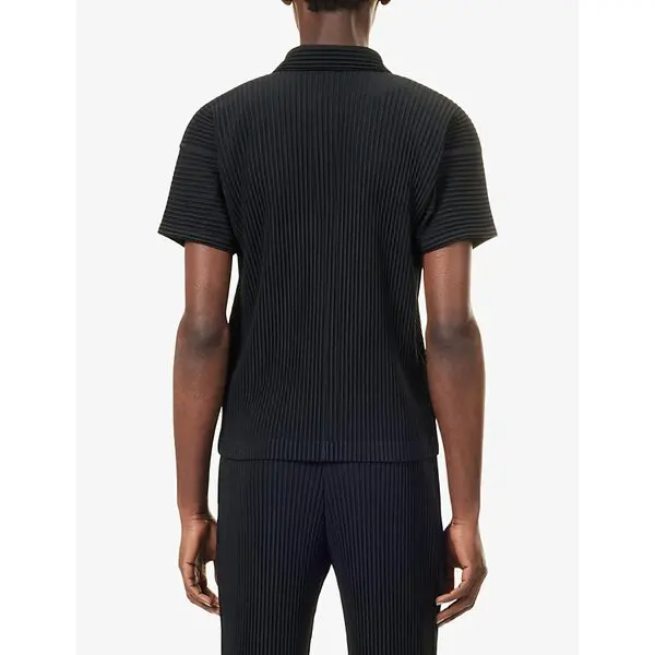 Issey Miyake Basics Pleated Knitted Polo Top - 15-black