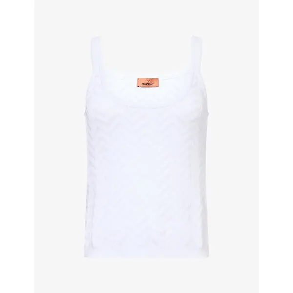 Missoni Scoop Neck Chevron-knit Cotton-blend Tank Top - White