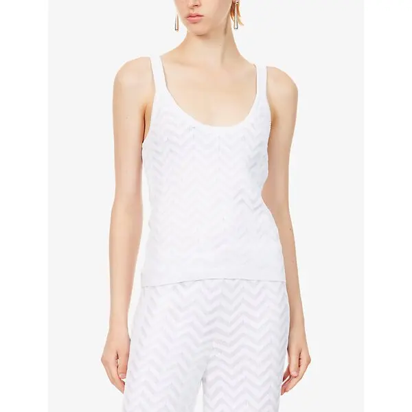 Missoni Scoop Neck Chevron-knit Cotton-blend Tank Top - White