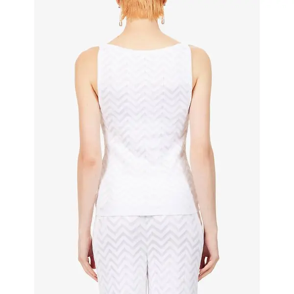 Missoni Scoop Neck Chevron-knit Cotton-blend Tank Top - White