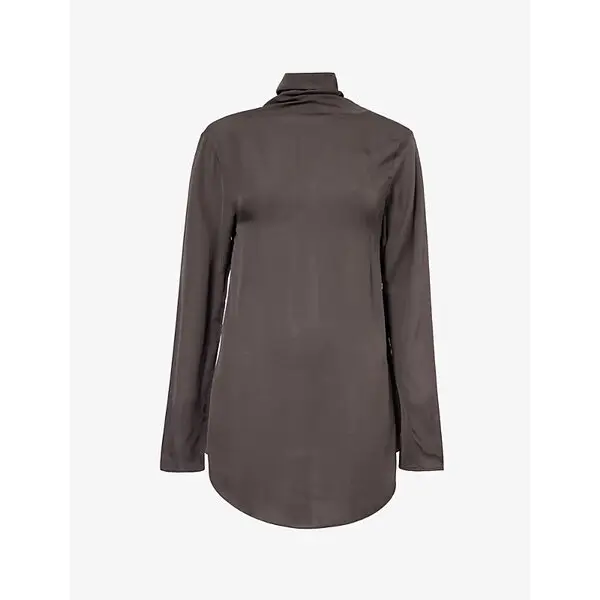 RUOHAN High-neck Silk Top With Ribbon Detail