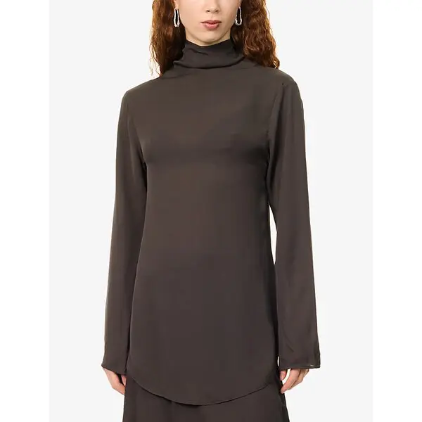 RUOHAN High-neck Silk Top With Ribbon Detail