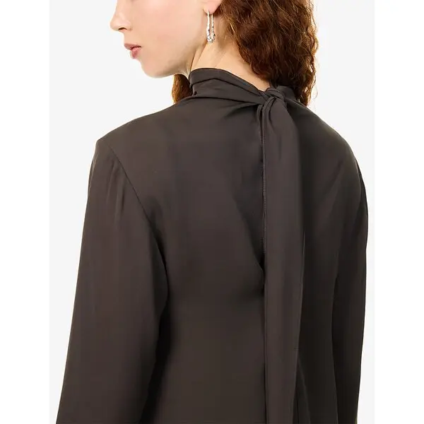 RUOHAN High-neck Silk Top With Ribbon Detail