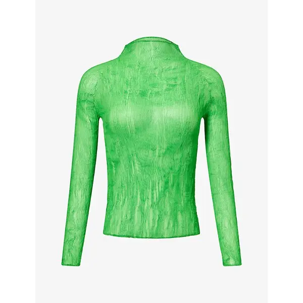 Issey Miyake Long-sleeve Twisted-pleats Chiffon Top
