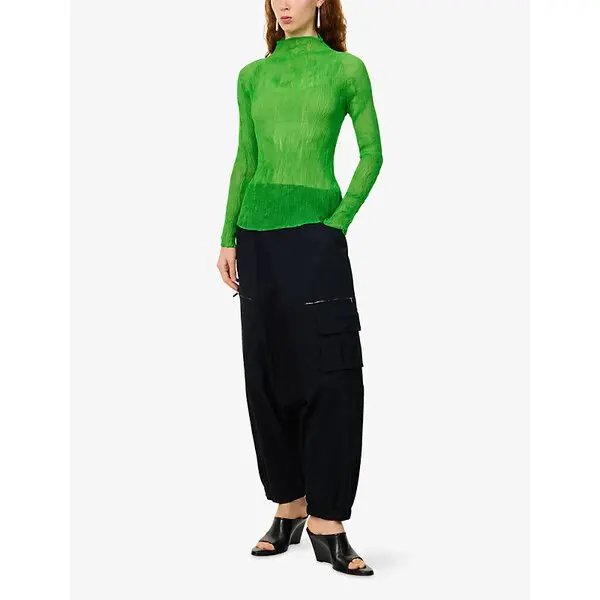 Issey Miyake Long-sleeve Twisted-pleats Chiffon Top
