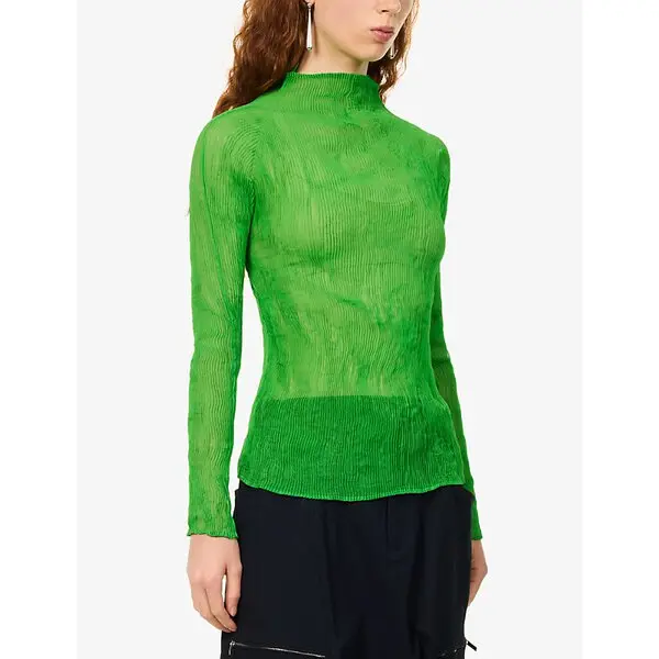 Issey Miyake Long-sleeve Twisted-pleats Chiffon Top