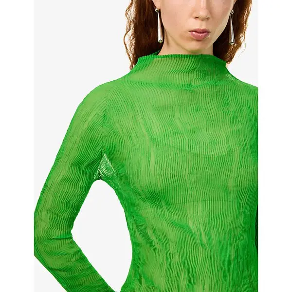 Issey Miyake Long-sleeve Twisted-pleats Chiffon Top