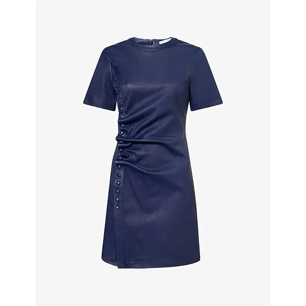 Rabanne Button-embellished Leather Mini Dress - Midnight Blue
