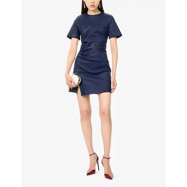 Rabanne Button-embellished Leather Mini Dress - Midnight Blue