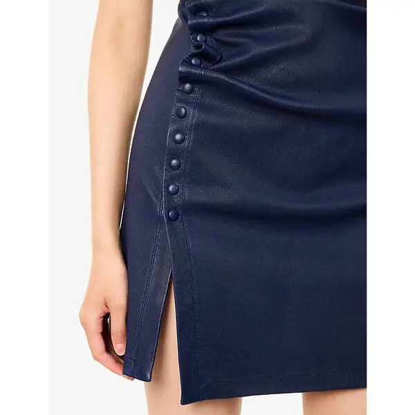 Rabanne Button-embellished Leather Mini Dress - Midnight Blue