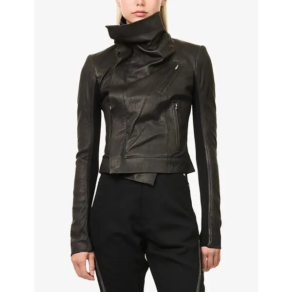 Rick Owens High-neck Biker Leather Jacket