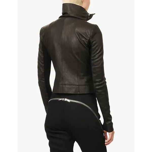 Rick Owens High-neck Biker Leather Jacket