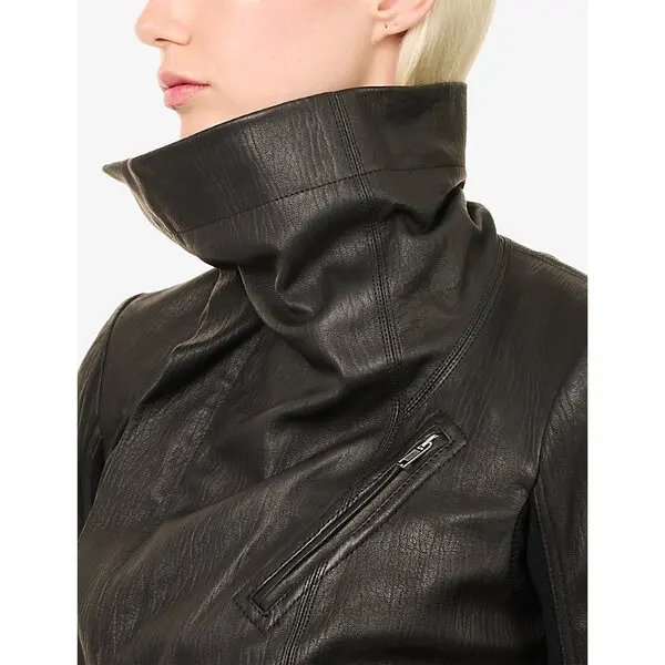 Rick Owens High-neck Biker Leather Jacket