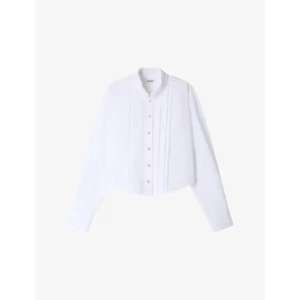 Sandro Pleated Origami-collar Cotton Shirt