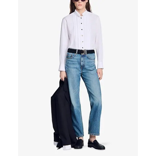 Sandro Pleated Origami-collar Cotton Shirt