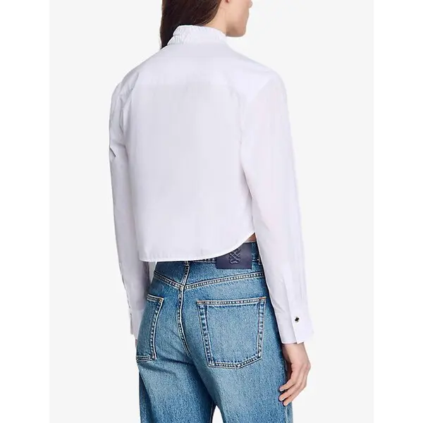 Sandro Pleated Origami-collar Cotton Shirt