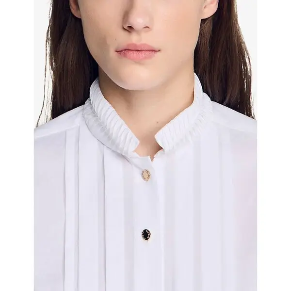 Sandro Pleated Origami-collar Cotton Shirt