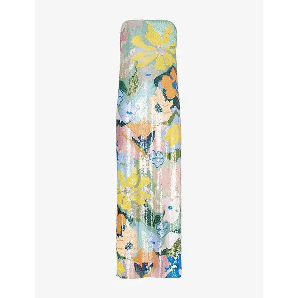 LA FUORI Là Fuori Floral Sequinned Bandeau Midi Dress - Multi