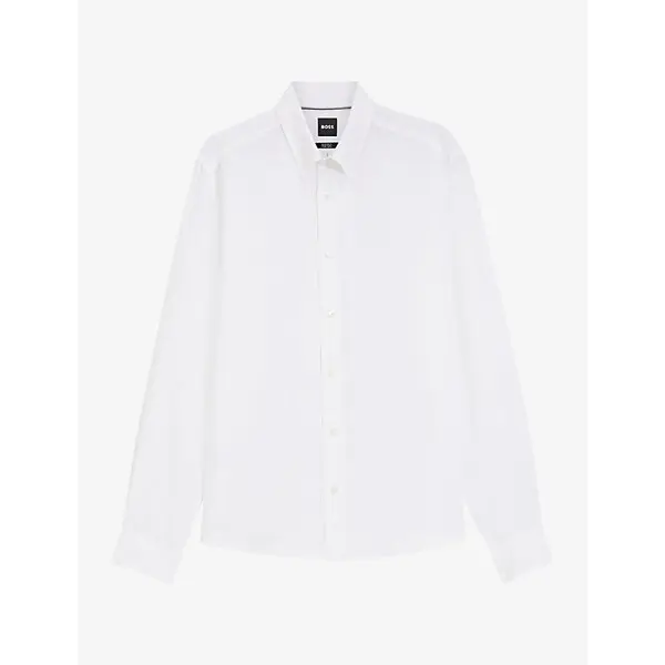 BOSS Brand-embroidered Long-sleeved Linen Shirt