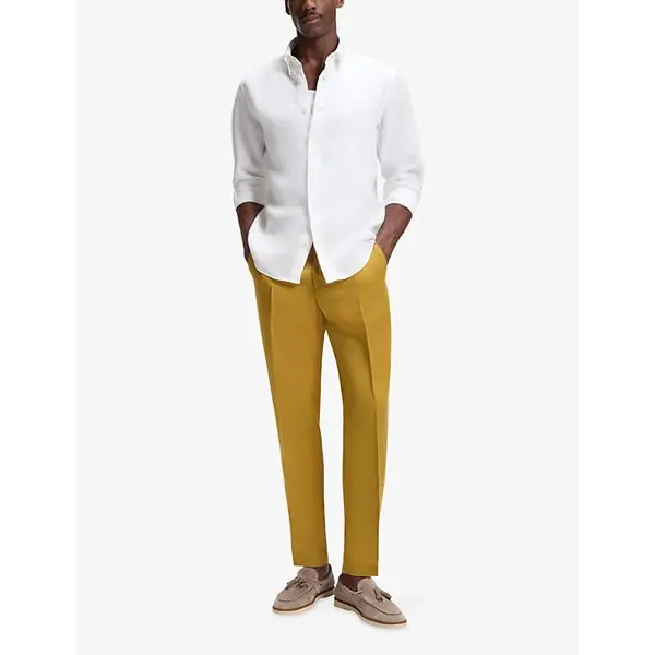 BOSS Brand-embroidered Long-sleeved Linen Shirt