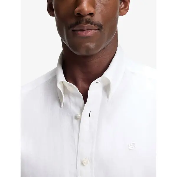 BOSS Brand-embroidered Long-sleeved Linen Shirt