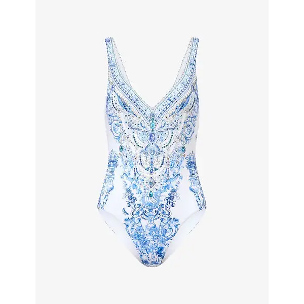 Camilla Embellished V-neck One-piece Swimsuit - Ceramic Panoramic