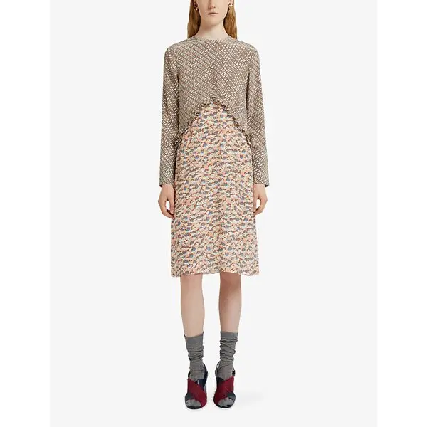 Marni Printed Crepe De Chine Silk Midi Dress