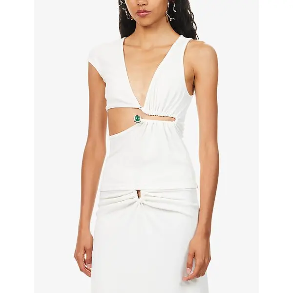 Christopher Esber Droplet Crystal Ruched Stretch-jersey Tank Top