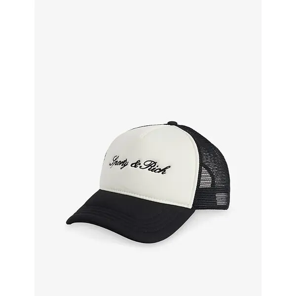 SPORTY & RICH Logo Trucker Baseball Cap - White/black