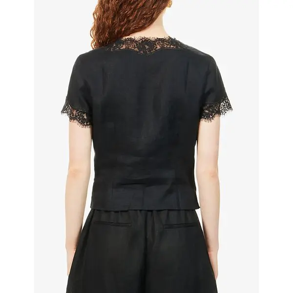 REFORMATION Brynn Lace-trim Linen Top - Black