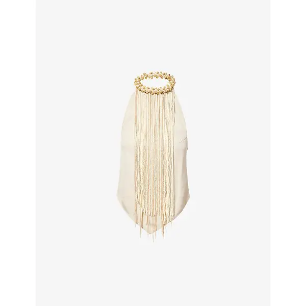 REBIRTH Fringed Bead-embellished Woven High Neck Top