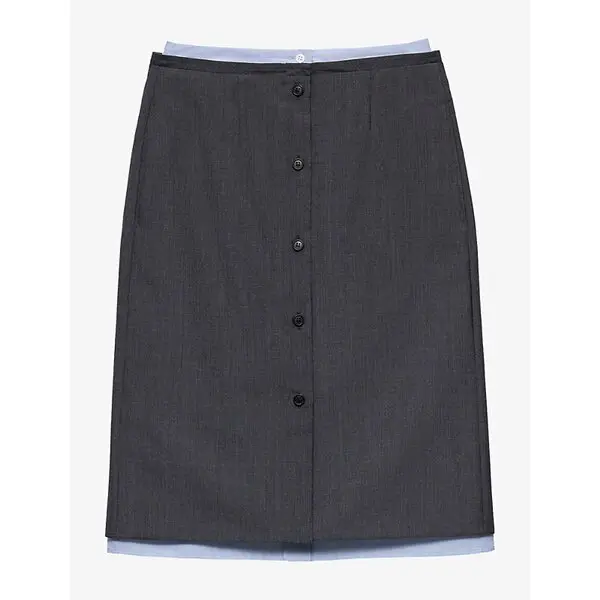 Prada Light Mohair And Chambray Midi Skirt