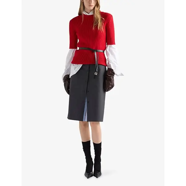Prada Light Mohair And Chambray Midi Skirt