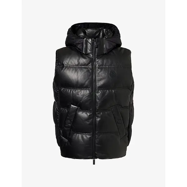 Moncler Hooded Leather Gilet - Black