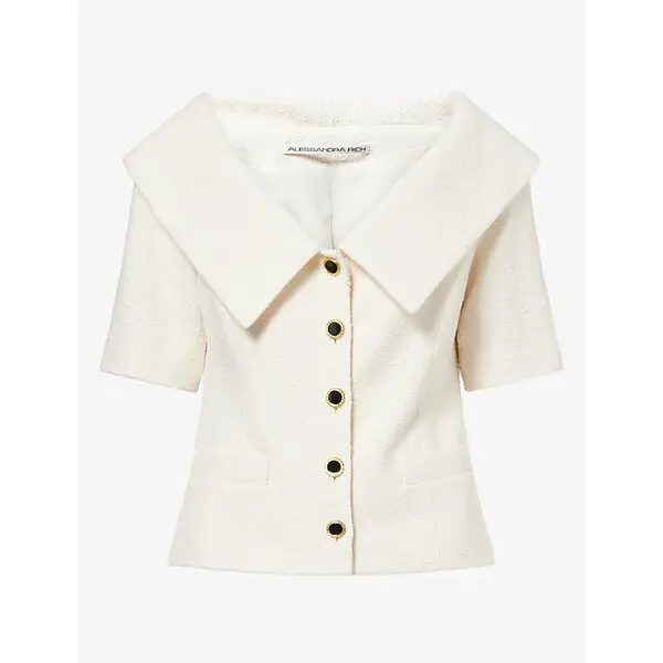 Alessandra Rich Off-shoulder Tweed Bouclé Cotton Jacket